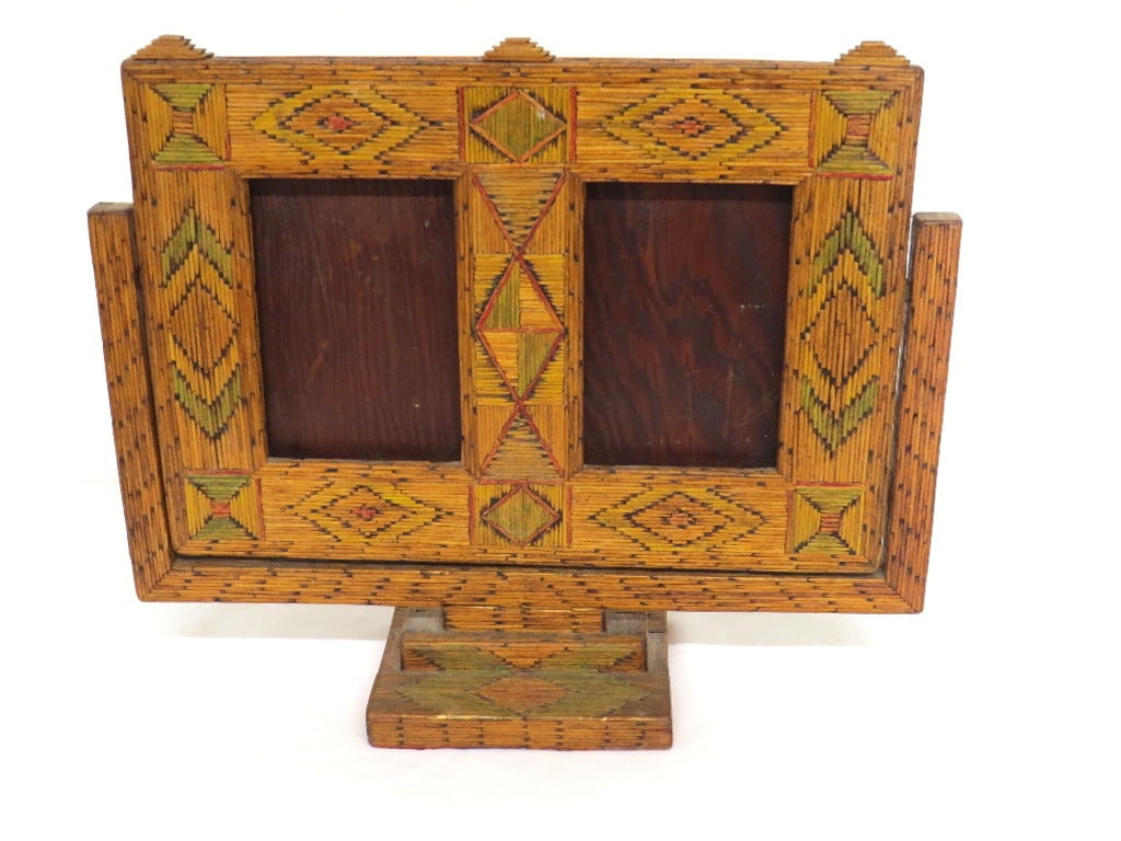 Tramp Art Matchstick Double Photo Swivel Picture Frame Auction