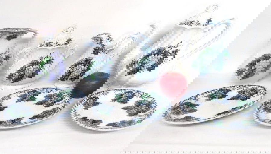 9pc Jacob Furnival Co Ironstone Grape Pattern Mid 19thc