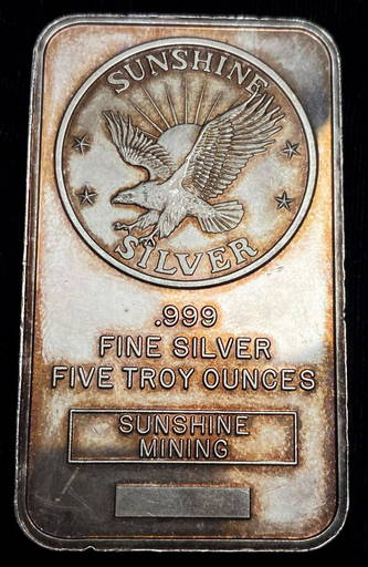 Vintage Sunshine Mining Company 5 Ozt .999 Silver Bar