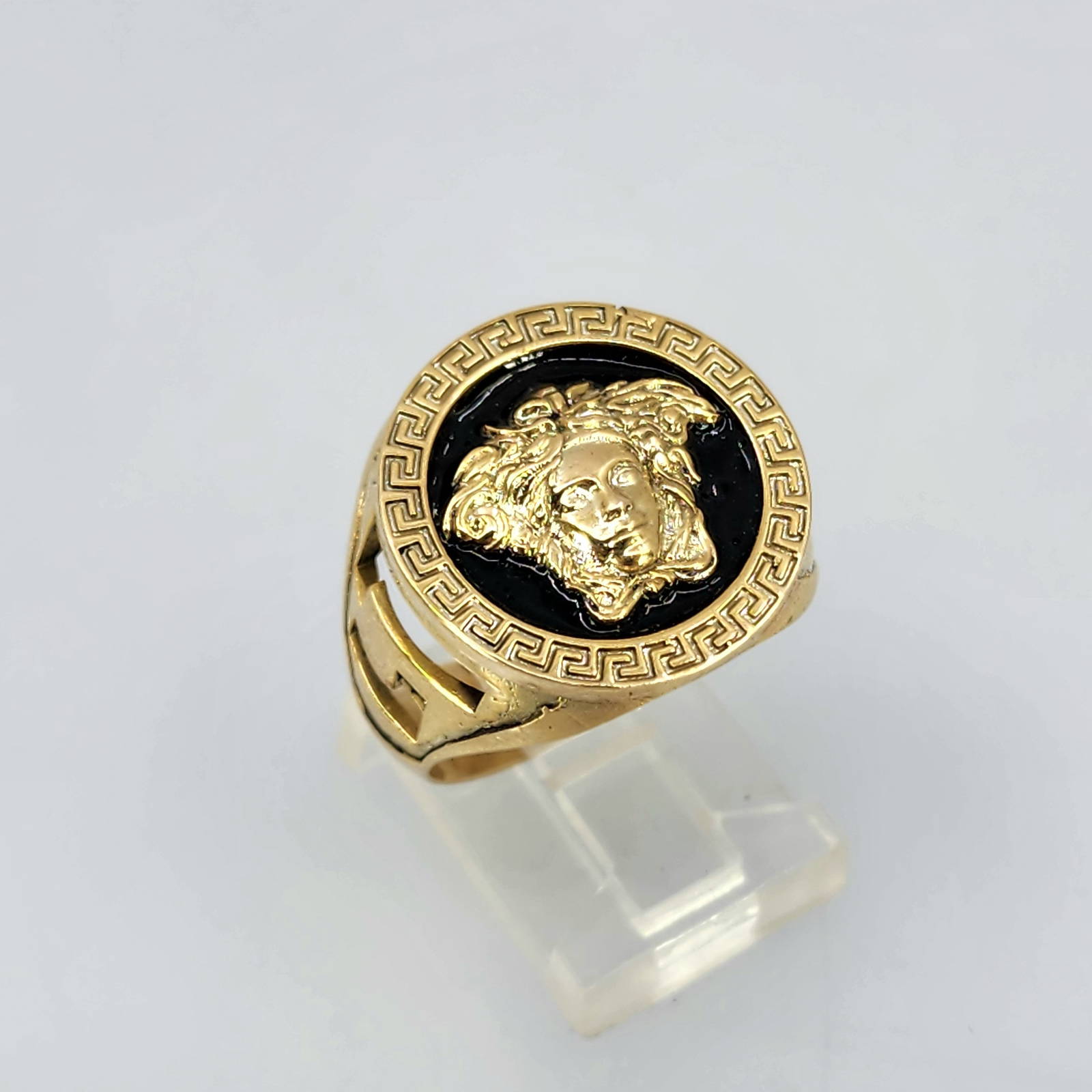 Versace Style 10k Gold Black Enamel Ring Auction