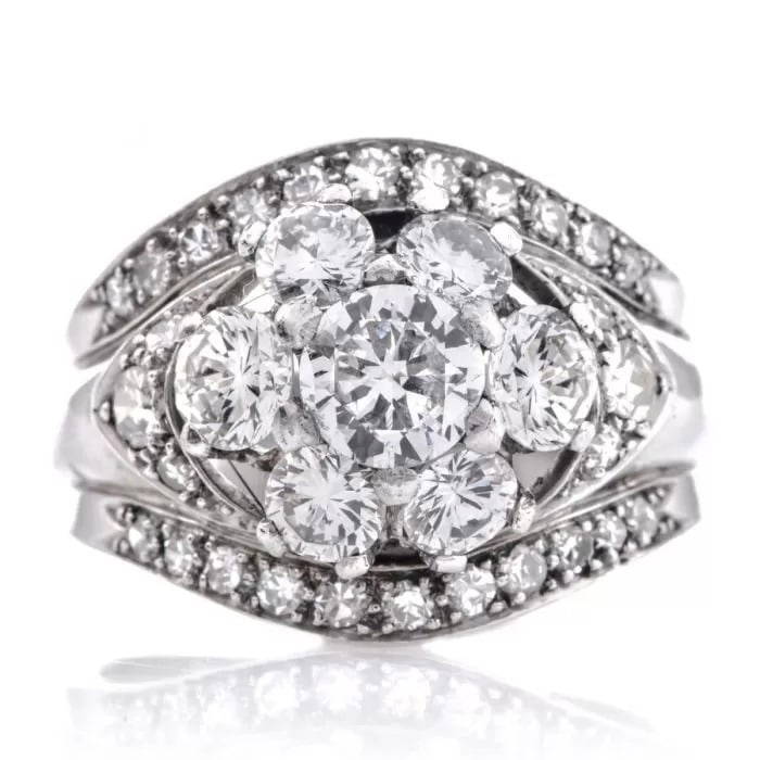 Estate Diamond Floral Halo Gold Wide Cluster Ring Auction