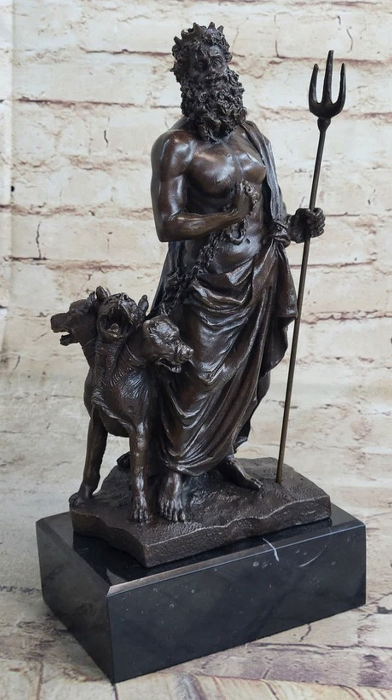 Signed Phidias Pluto Zeus & Poseidon Brother Holding Dog Bronze ...