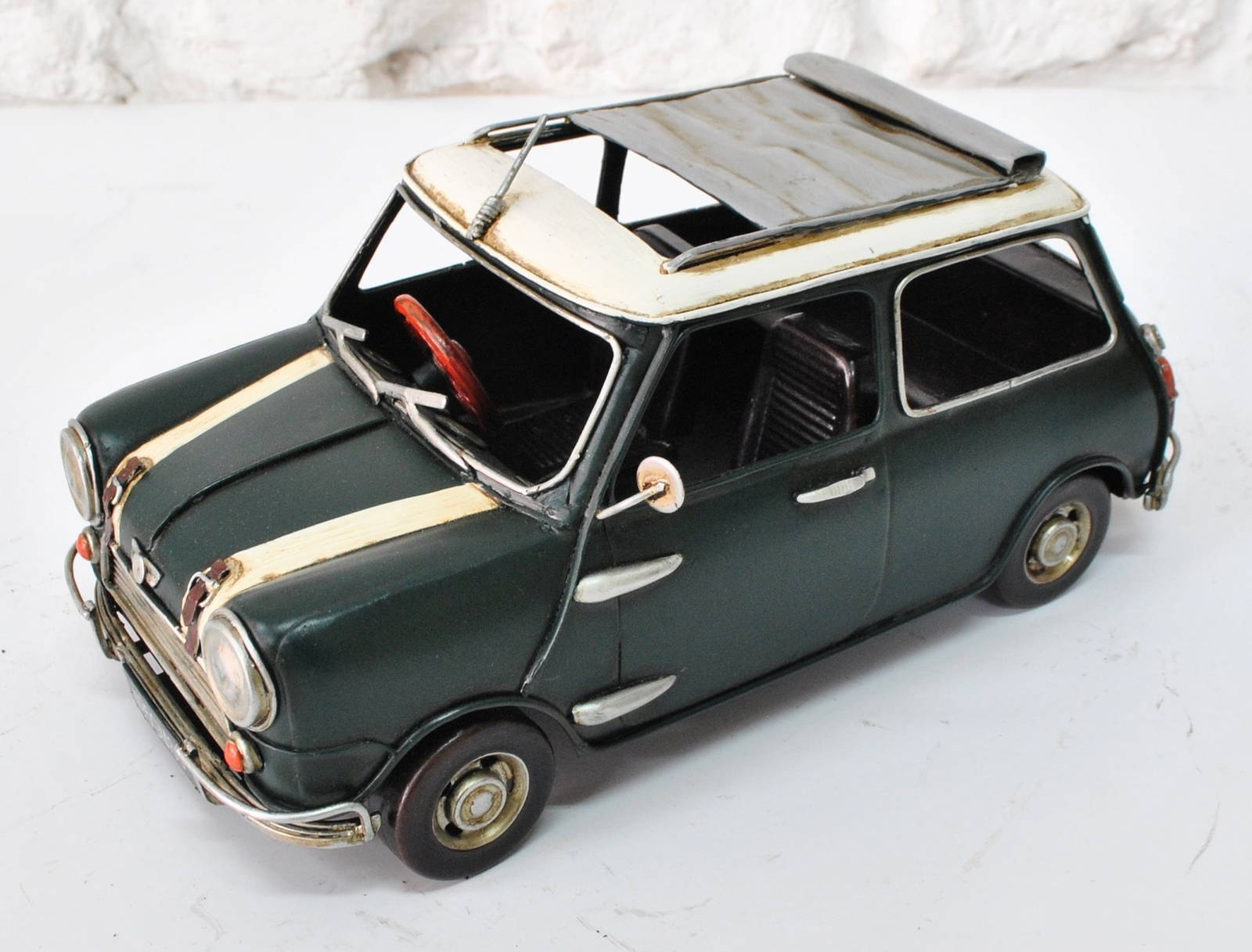 Metal Art Tin Model - Mini Cooper 1;18 Scale Green + White Roof Metal ...