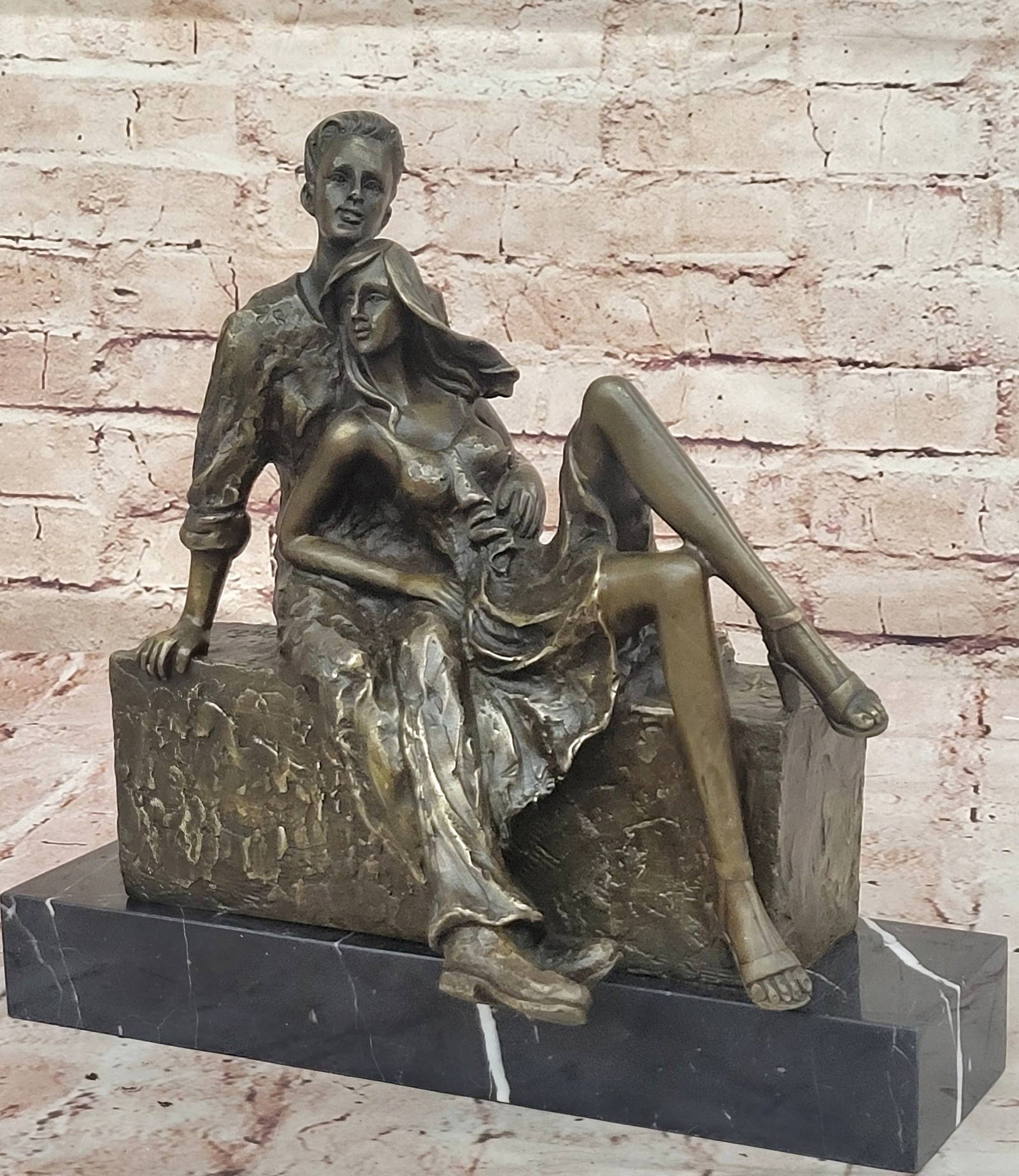 Relaxed Couple Bronze Sculpture ? Intimate Sitting Lovers Figurine On ...