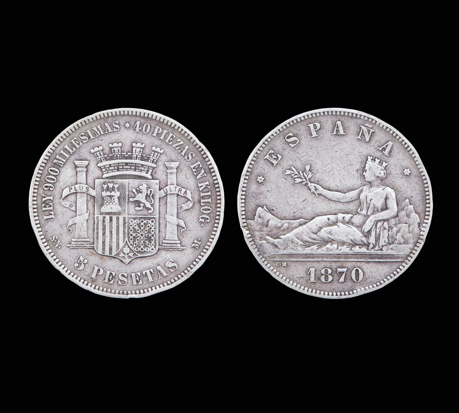 Silver Coin Of 5 Pesetas. 1870. Spain. Republic. Spanish Silver Coin Of ...
