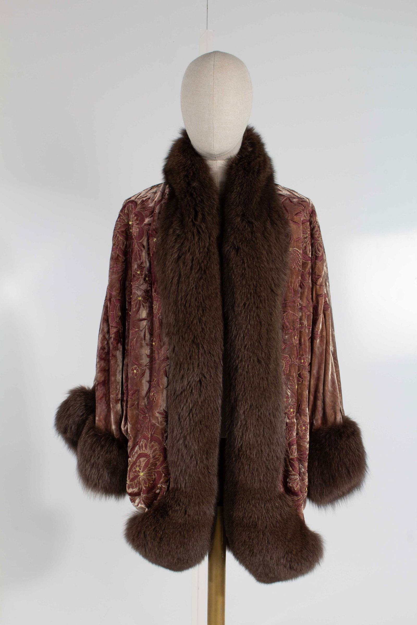 Adrienne Landau Velvet Fur Trim Robe Brown