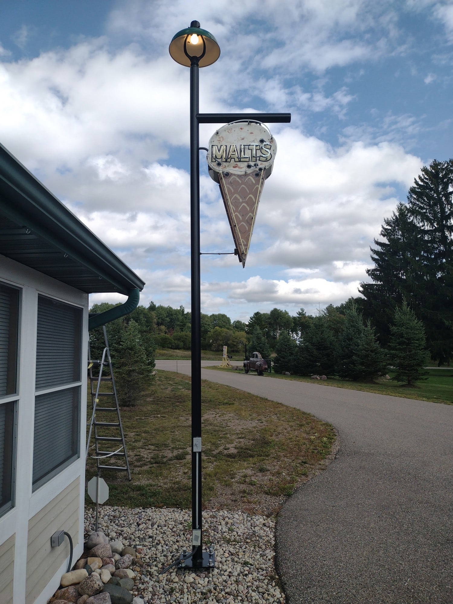 Metal Sign Pole With Porcelain Shade Light Auction