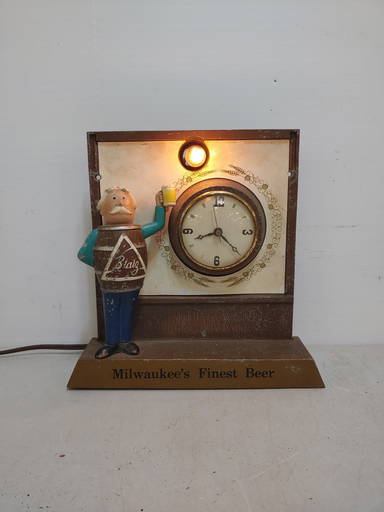 Cast Aluminum Blatz Barrel Boy Lighted Clock