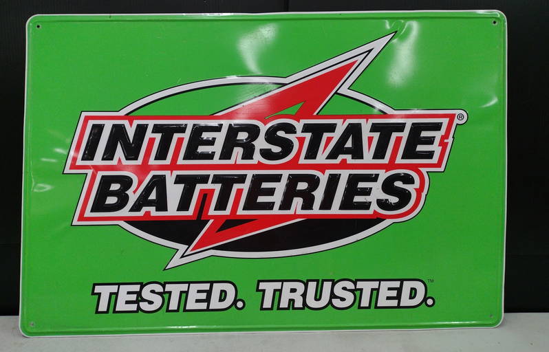 Ss Aluminum Embossed Interstate Battery Sign.