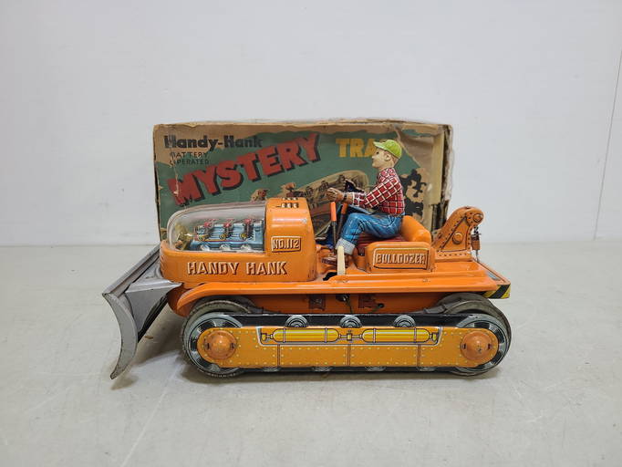 1950's Handy Hank Battery Op Mystery Tractor Tin Toy