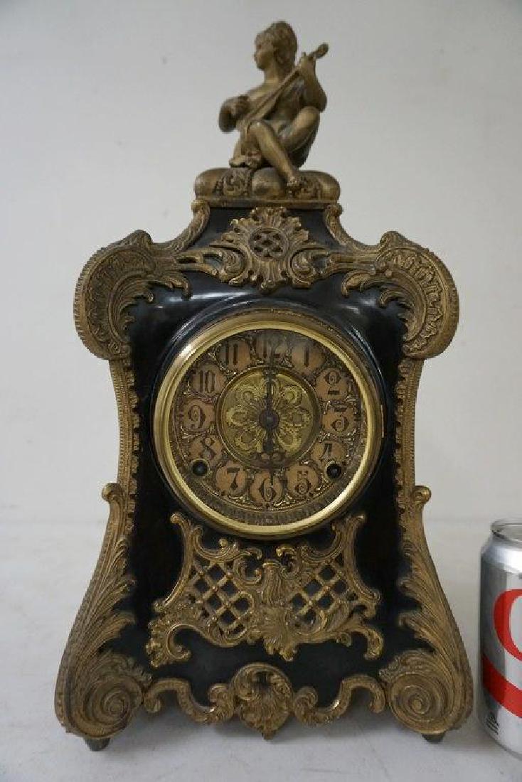 F KROEBER CLOCK CO. FANCY PAINTED WHITE METAL & BLACK