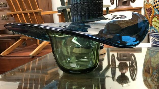 Blenko Art Glass Cowboy Hat Ice Bucket, With Original