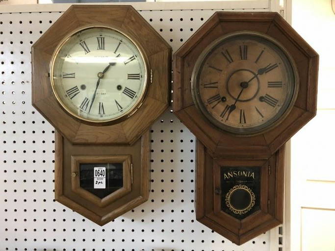 (2) Estate Clocks Incl. Old Ansonia Wall Clock, With