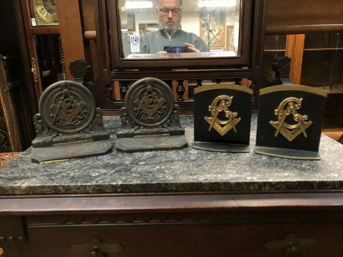 (2) Older Pairs Of Masonic Bookends, One Is Heavy
