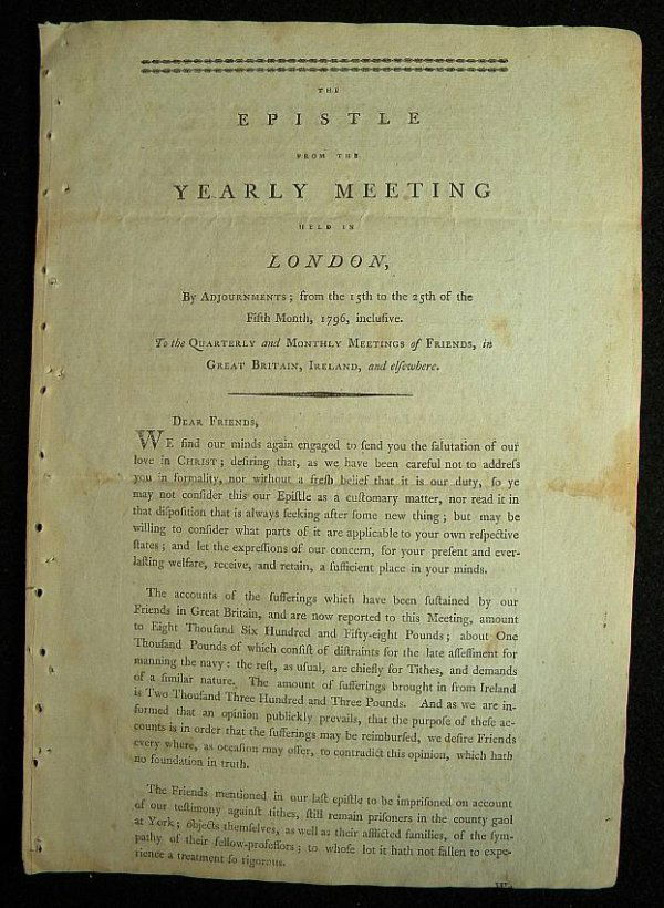 70: 1796 QUAKER PAMPHLET WITH SLAVE REFERENCE ON 3RD PA