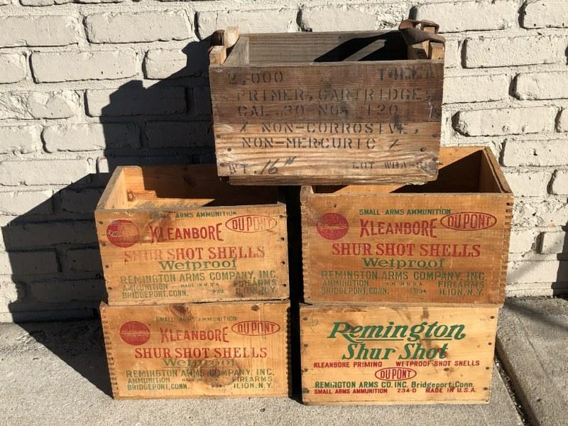 (5) Wood Ammo Boxes From Old Time Closed Hunting
