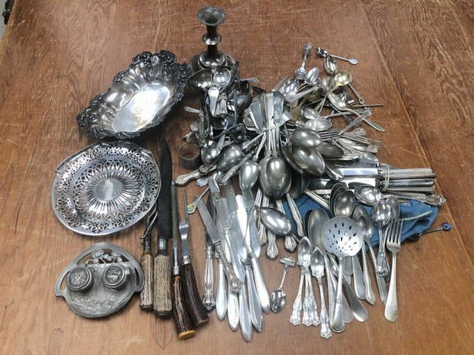 Estate Lot Old Silver Plate Flatware & Some Misc. Weighted Sterling ...