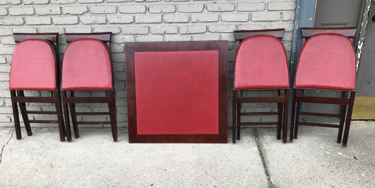 Vintage Card Table & 4 Folding Chairs, Circa 1950's, It Opens Up To A ...
