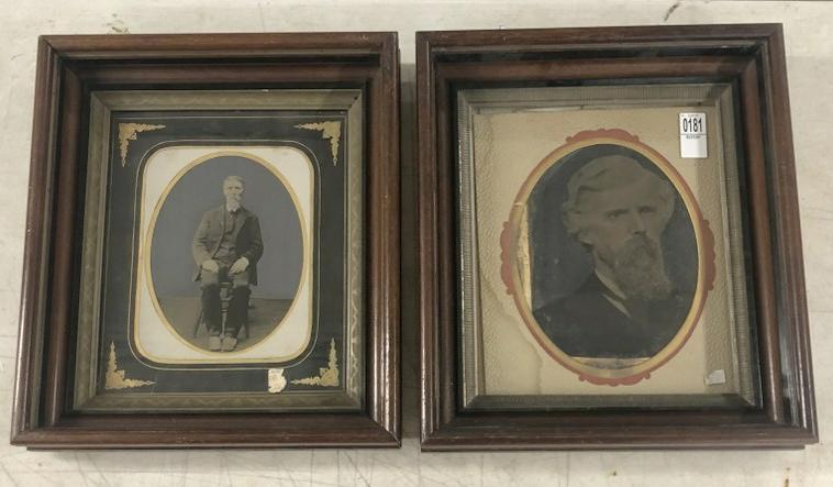 (2) Framed Hand Painted Tintypes Of Gentlemen With Beards, In Period ...