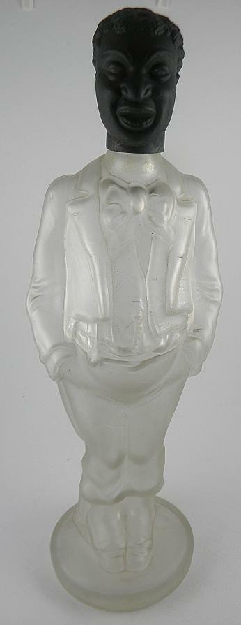 4A: Rare Figural Glass Bottle Black Man With Ceramic He