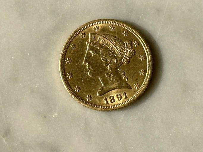 1891 Carson City $5 Dollar Gold Coin, From Local Estate, Looks Like Xf Plus Condition, Very Nice