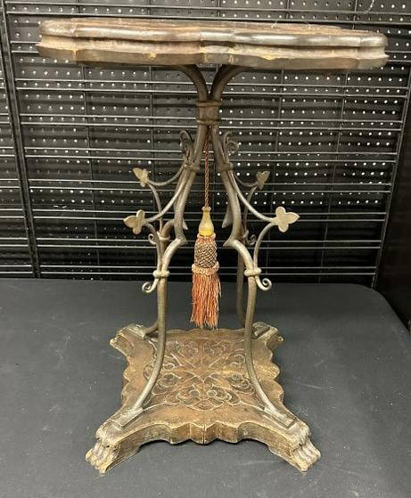Sweet Circa 1920's Wood Carved Stand With Nice Iron Work On Base, And ...