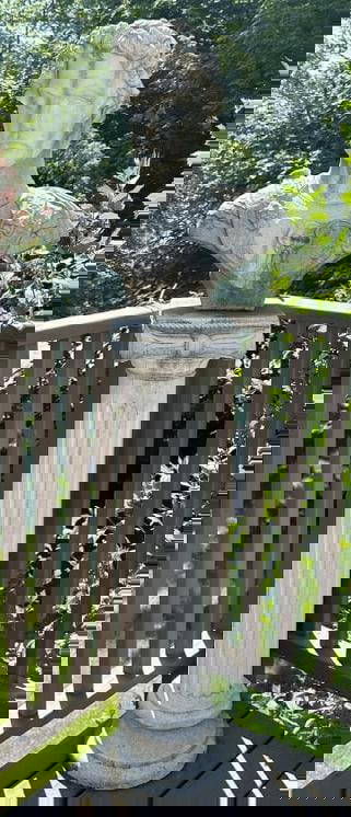 65" Tall (2) Pc. Vintage Concrete Garden Statue Of Man On Base, Bust ...