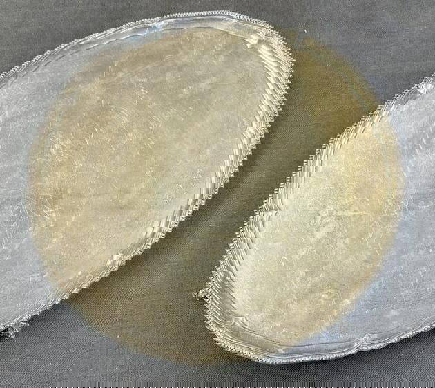 14" Diameter Early Sterling Tray With Ball And Claw Feet, Hallmarks As ...