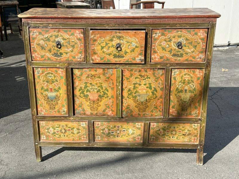 Decorative Asian Storage Cabinet With (3) Drawers Over (2) Doors ...
