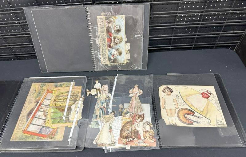 Misc. Ephemera Lot In (3) Portfolios, Including Large Die Cuts, Paper Doll Sheets, Lithos ...