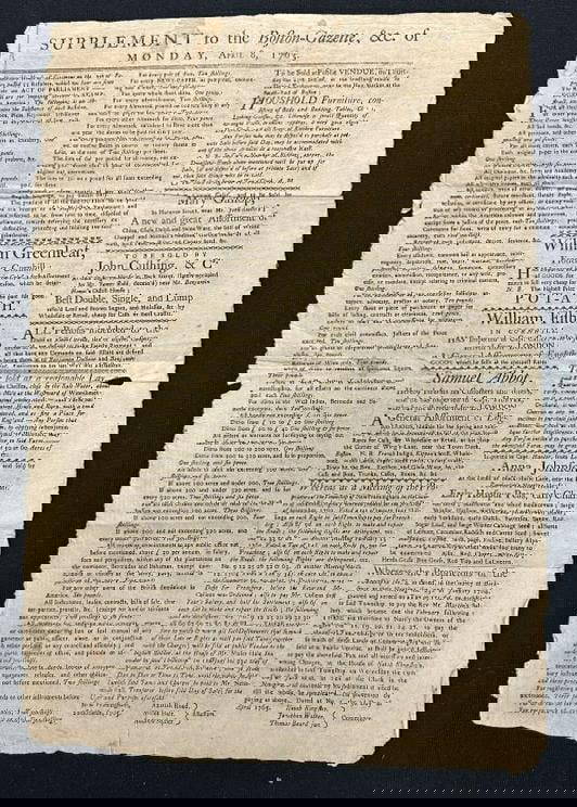 Single Page Supplement To The Boston Gazette April 8, 1765, Stamp ...