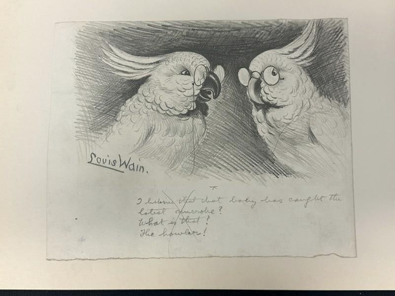 Louis Wain ( 1860-1939 ) Original Pencil Illustration Of (2) Cockatoos ...