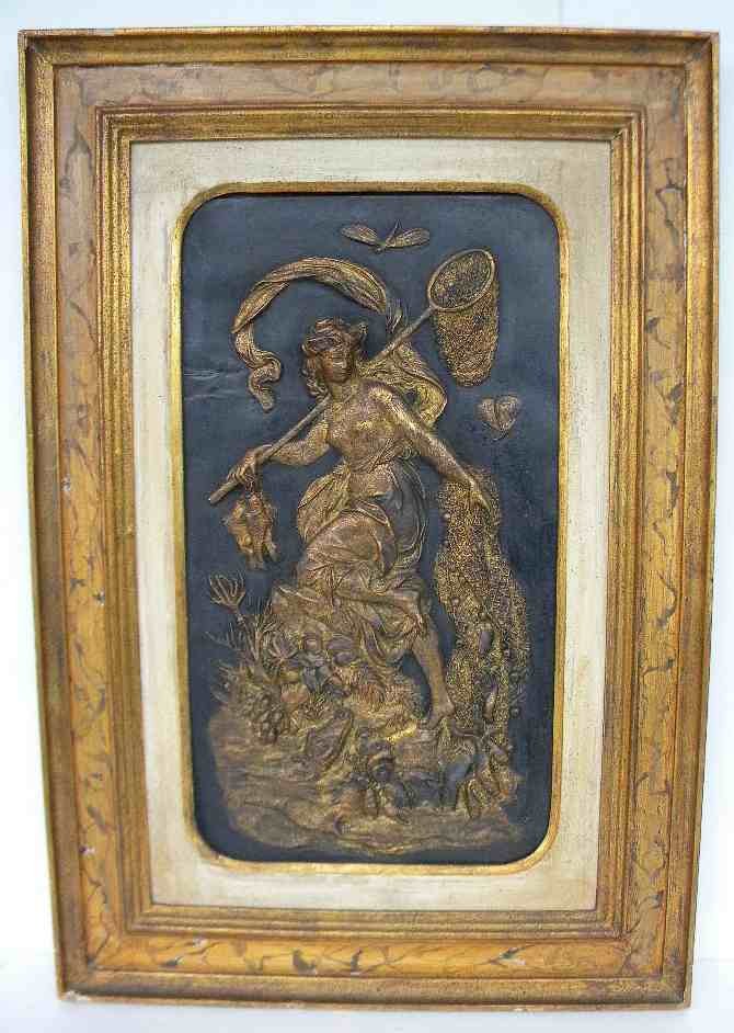 Raised Relief Brass Early Plaque Goddess Of Fishing (?)
