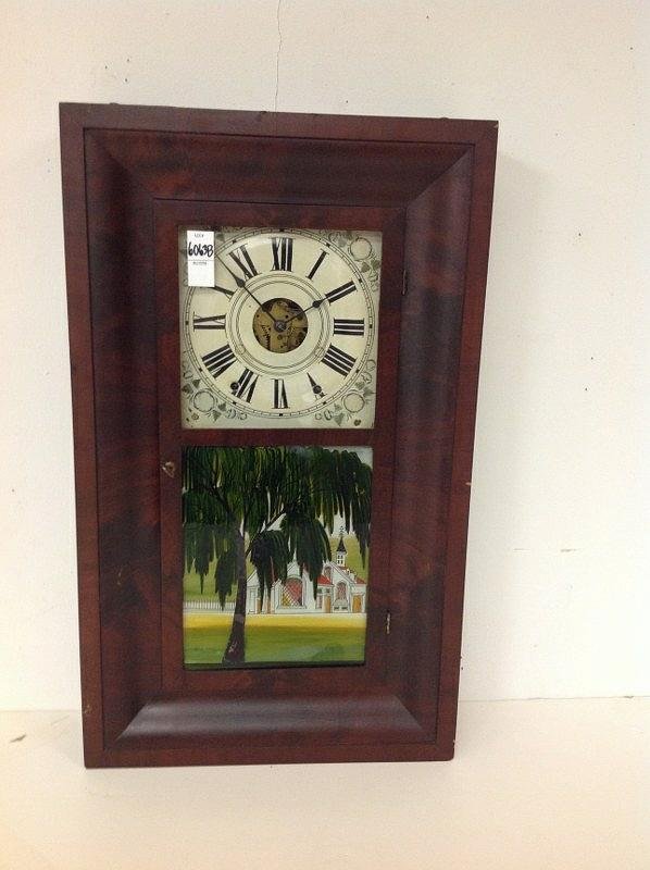 Chauncey Jerome Ogee Reverse Painted Glass Clock,