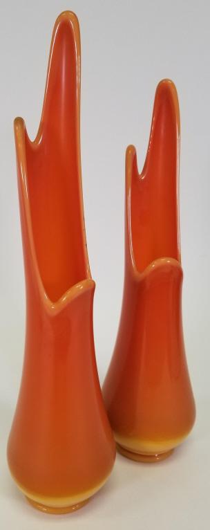 Le Smith Swung Slag Glass Bittersweet Orange Vases
