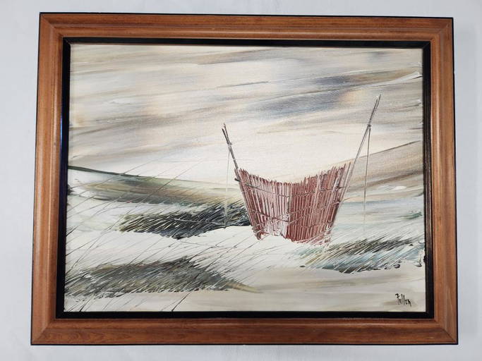 Ted Fuller Signed Beach Fence Oil Painting