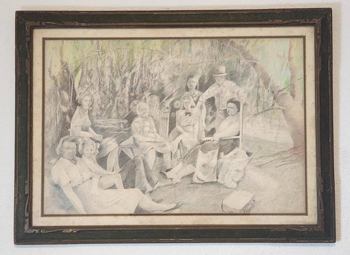 Vintage Family Portrait Sketch Attributed To Edith Neff