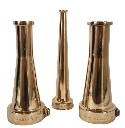 3 Clean Brass Fire Hoze Nozzles Including Elkhart Auction