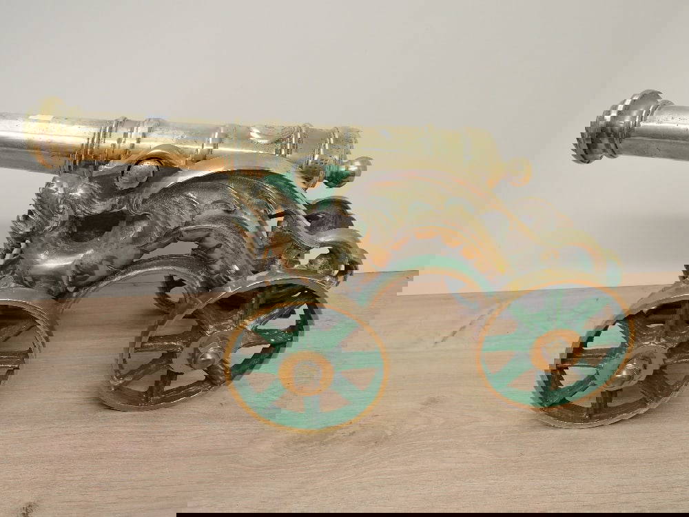 A Brass Chinese Dragon Design Cannon Having Spooked Wheels, Barrel ...