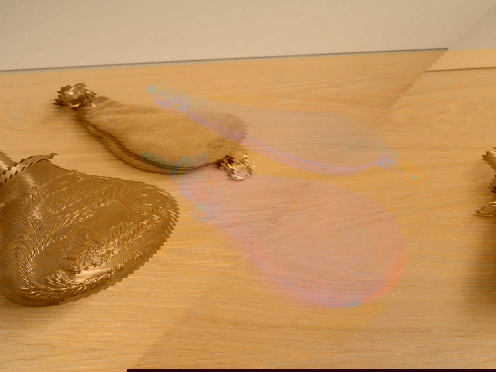 A Copper Powder Flask Decorated Alamo And A Leather Shot Flask Being ...