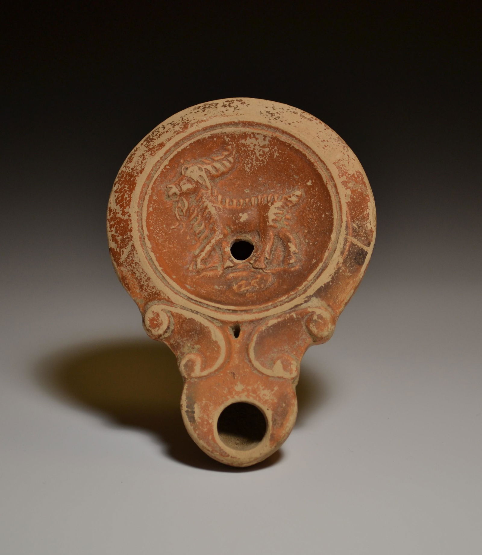 Ancient Roman Terracotta Oil Lamp With Billy Goat