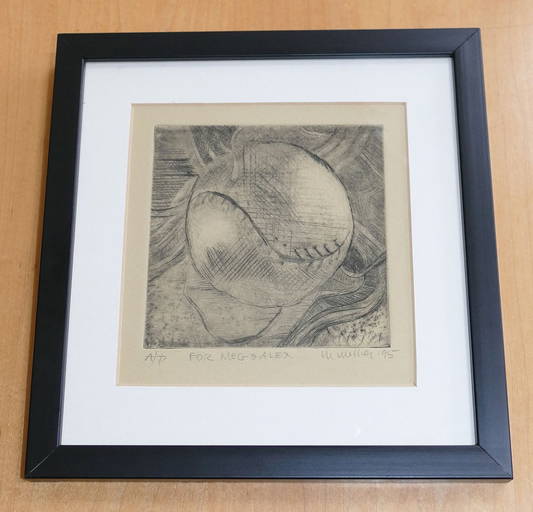 Framed Baseball Etching Print