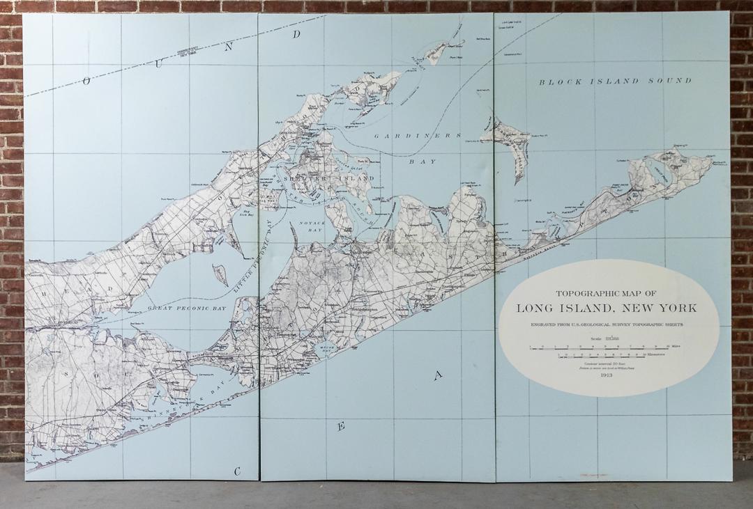 Three Panel Water Current Map Of Eastern Long Island On Canvas With Frame