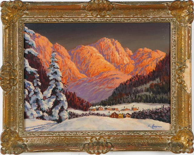 Frances Rayner Signed German Alps Sunset Village Oil Painting (#0202 ...