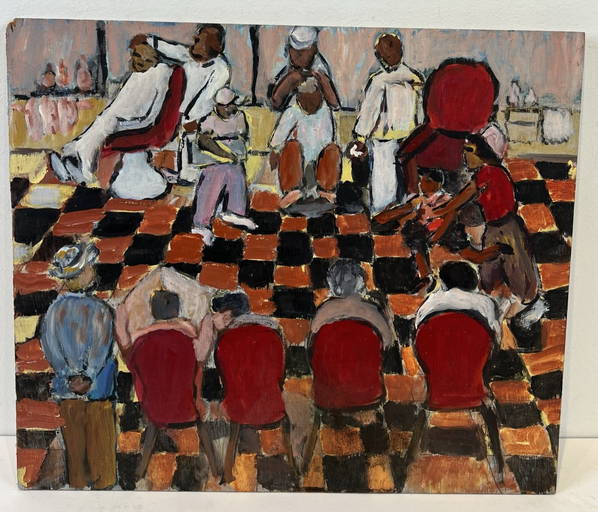 Antique Harlem Renaissance Black Figures Modernist Folk Art Barbershop ...