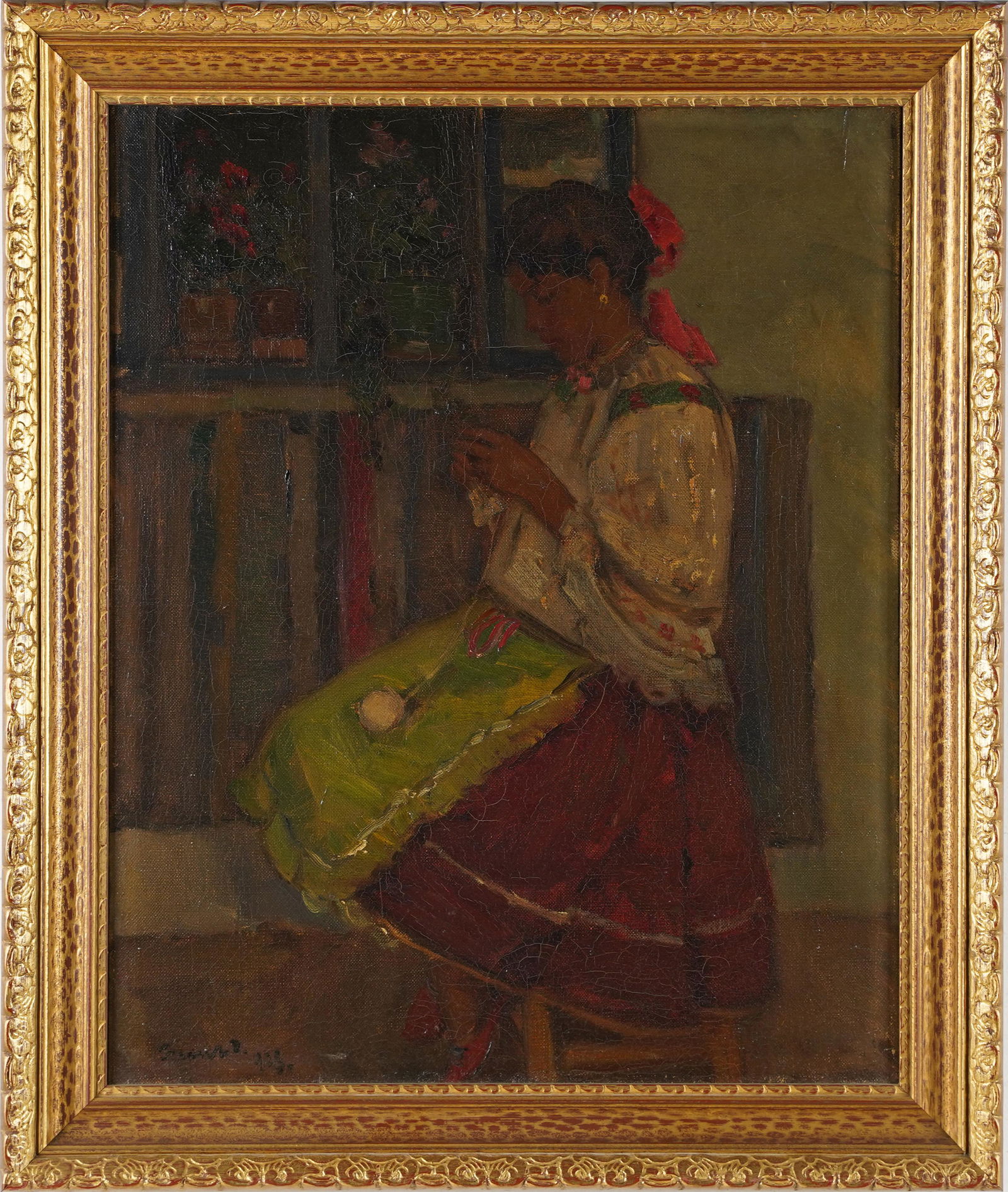 Signed American School Ashcan Portrait Framed Original Oil Painting