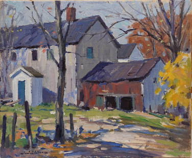 Signed 1920s American Impressionist Landscape Oil Painting On Board