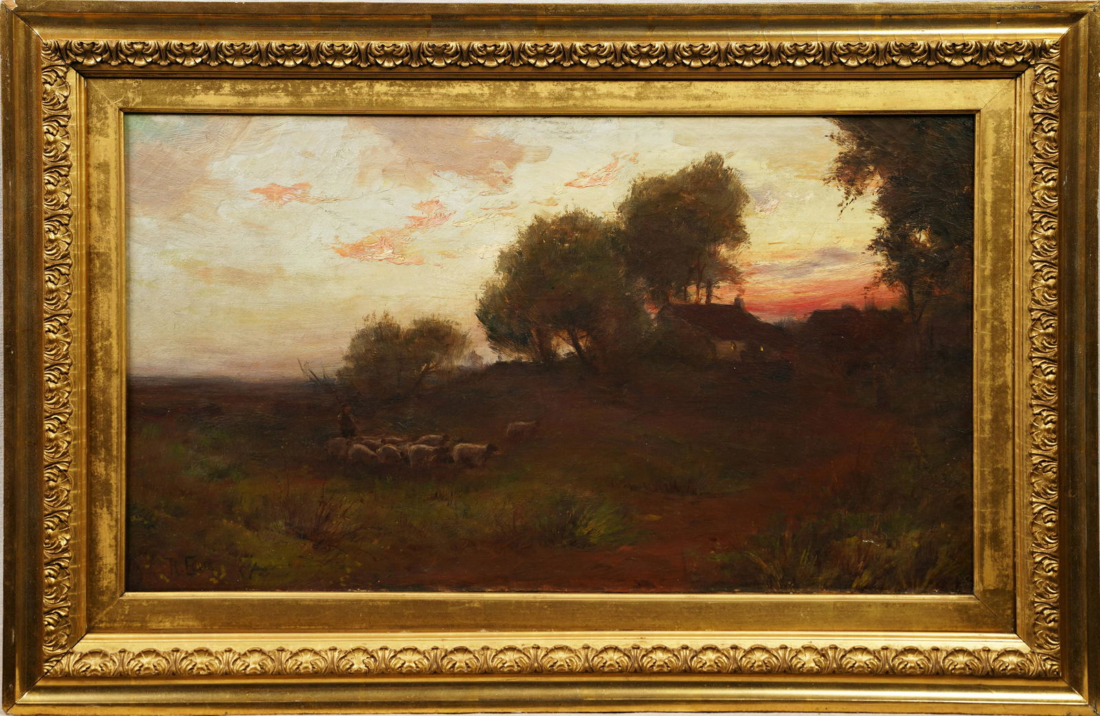 Antique American Tonalist Sunset Sheep Grazing Framed 19th Century ...