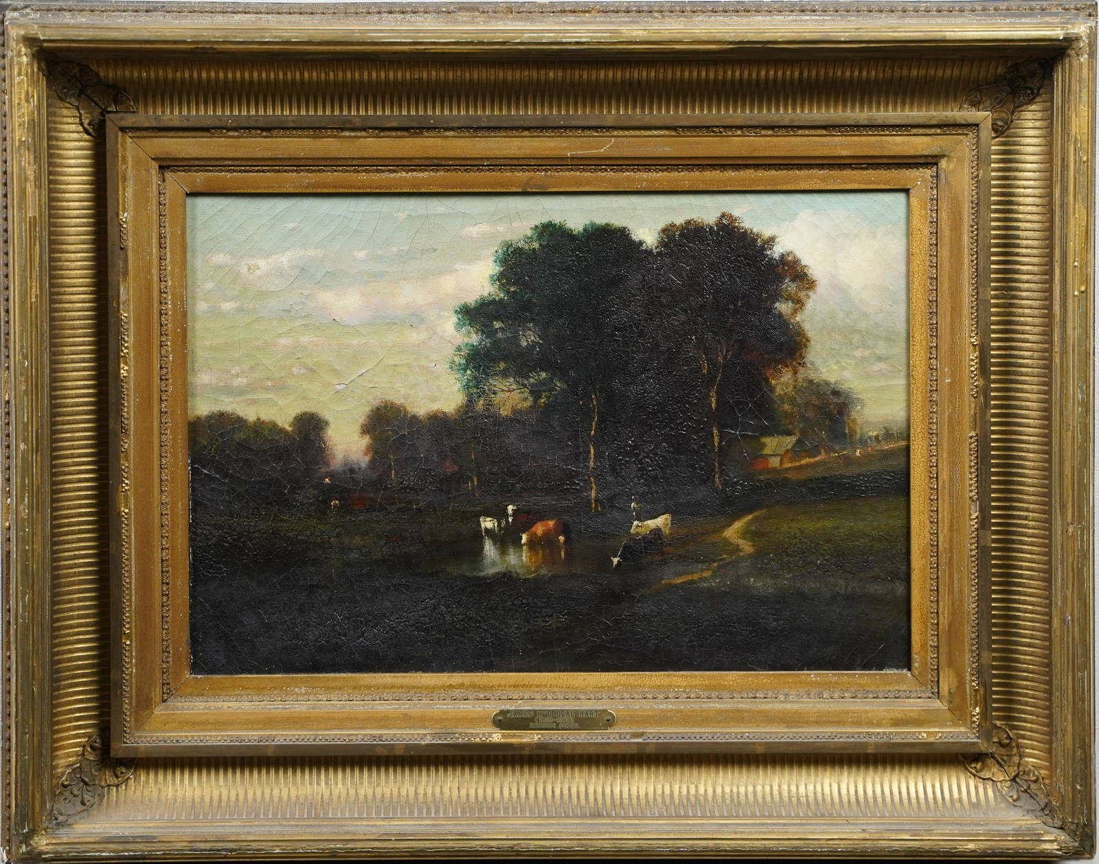 James Hart Antique American Hudson River School Cows Grazing Fluted ...