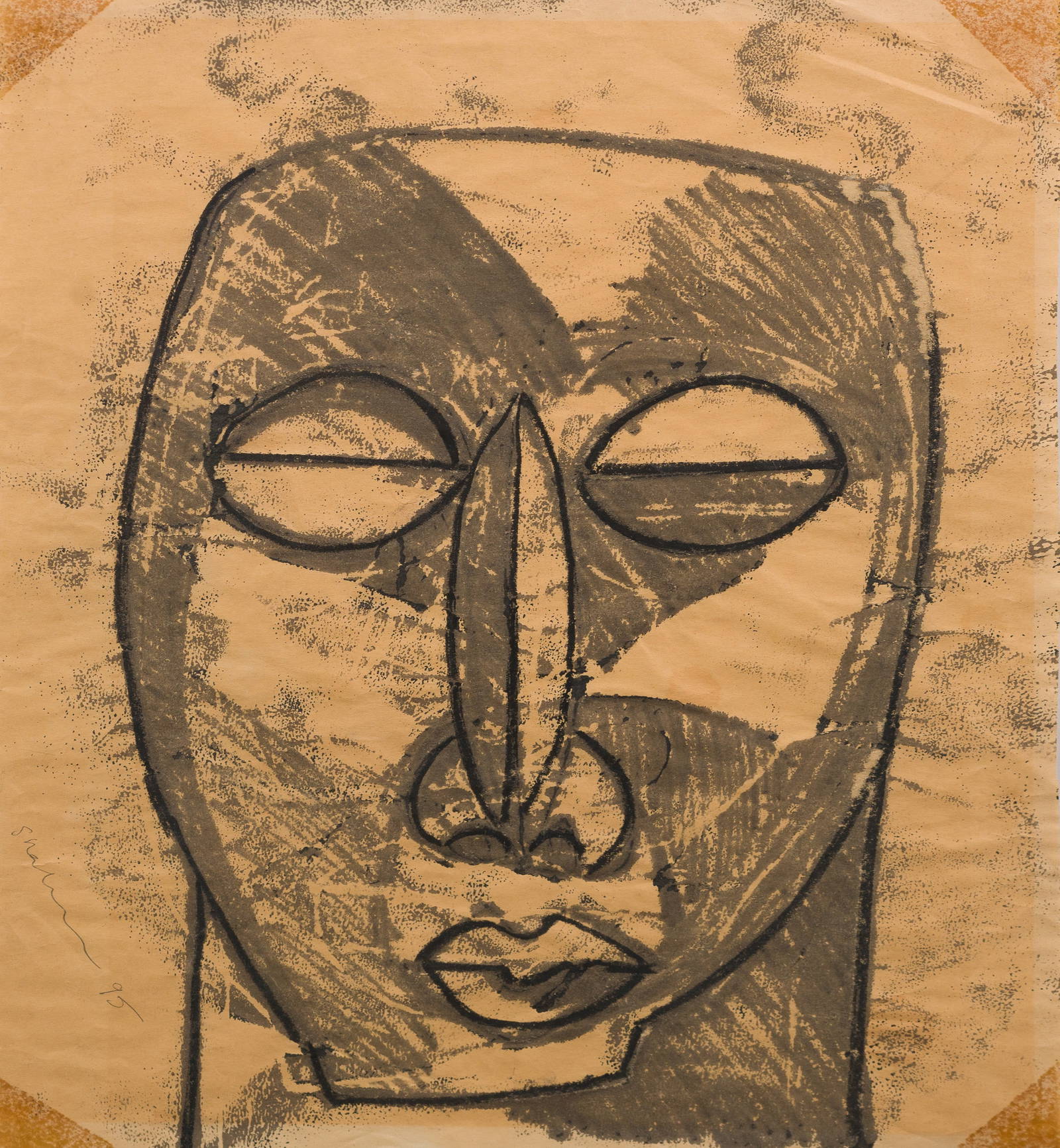 Signed Cubist Male Portrait Drawing Auction